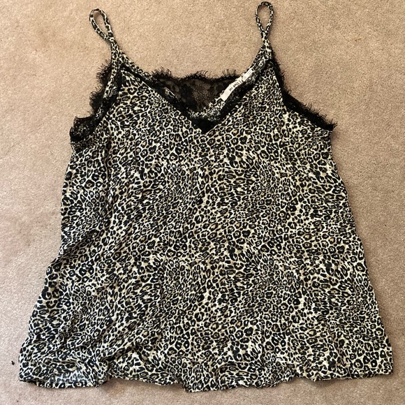 Tops | Cheetah Print Black Lace Trim Cami | Poshmark
